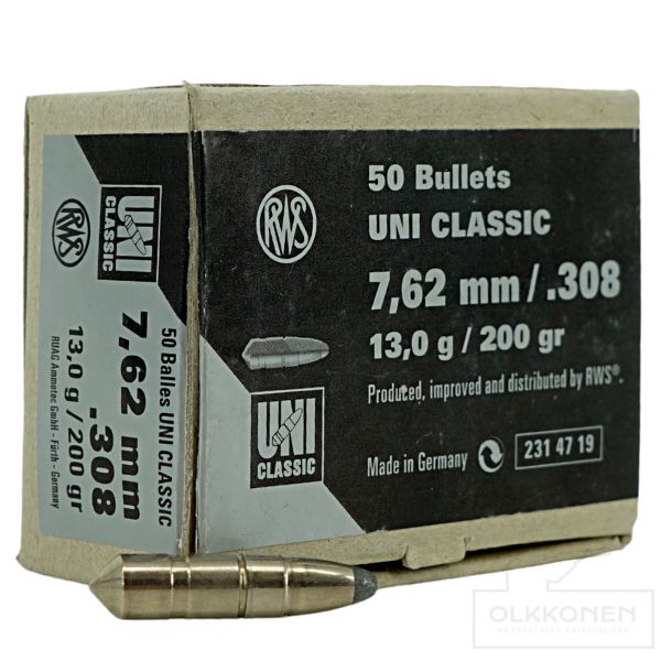 RWS Luoti UNI 7,62mm .308 Dia 13,0g 200gr 50 kpl / rs - Olkkonen.fi